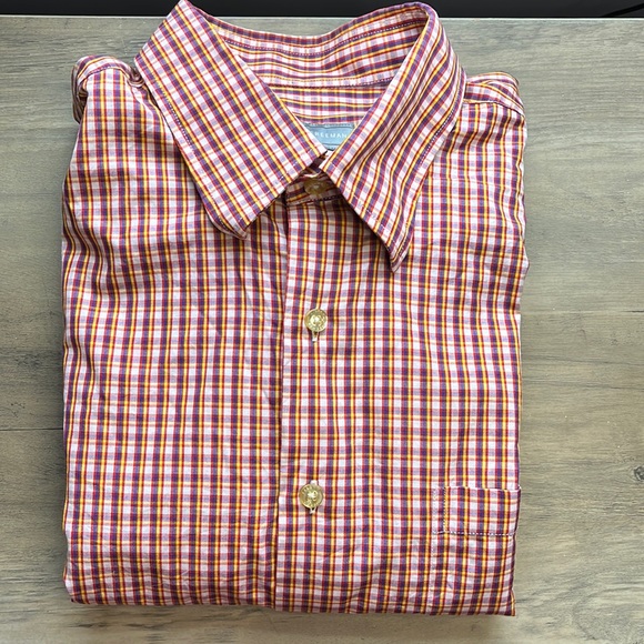 Hickey Freeman | Shirts | Hickey Freeman Red Orange Plaid Woven Cotton ...